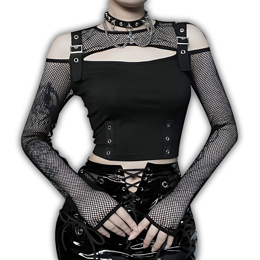 Goth Cut-Out Hollow Crop Top + Tank Top Set - Femzai Store – Femzai®